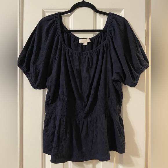 LOFT | Tops | Loft Plus Navy Blue Puff Sleeve Peplum Top Size 618 ...